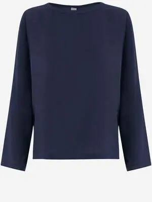 Q WINS Silk Knit Round Neck Long Sleeve Top