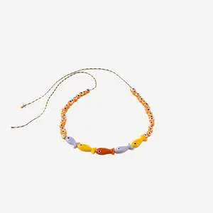 SORBET ISLAND Fabric And Glass Bead Necklace - Red
