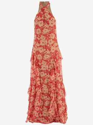Ralph Lauren Sleeveless Floral Print Ruffled Hem Maxi Dress - Rosso