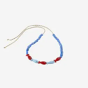 SORBET ISLAND Fabric And Glass Bead Necklace With Fish Embellishments - Red