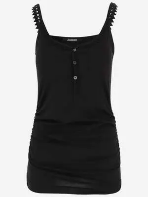 Jacquemus Cotton Top With Decorative Trim And Half-button Front - Black