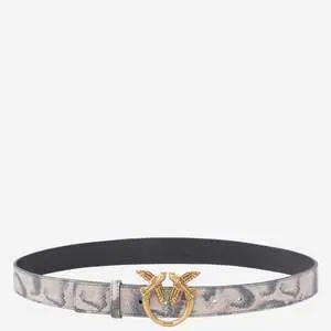 Pinko Pinko Leather Belt With Animal Print And Love Birds Buckle Red