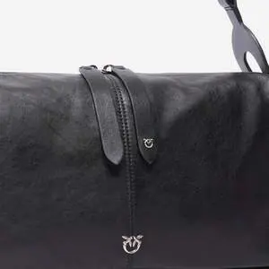 Pinko Medium Keeper Bag In New Biker Leather - Black