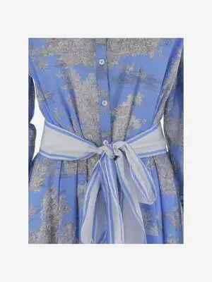 PEP'S CANNES Floral Print Cotton Dress With Belted Waist And Ruffled Skirt