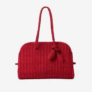 Jacquemus Raffia Bowling Bag With Knotted Detail - Red