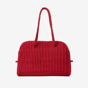 Jacquemus Raffia Bowling Bag With Knotted Detail - Red