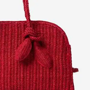 Jacquemus Raffia Bowling Bag With Knotted Detail - Red
