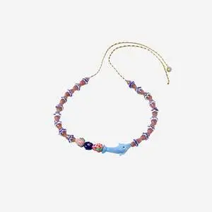 SORBET ISLAND Dolphin Charm Necklace With Glass Beads - Red