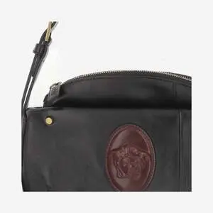 Versace Leather Shoulder Bag With Embossed Medusa Logo