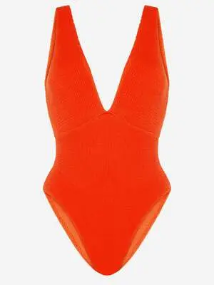 SORBET ISLAND Ariel V-neck Textured One-piece Swimsuit - Orange