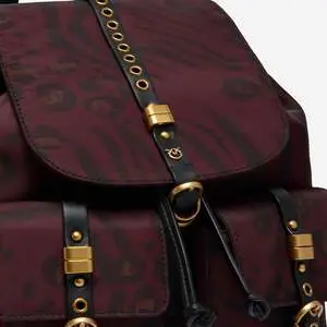 Pinko Nylon Printed Backpack With Gold Tone Hardware - Red