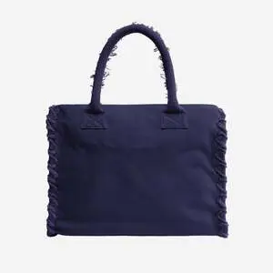 Pinko Cotton Shopper Bag With Logo And Fringe Details - Viola Scuro