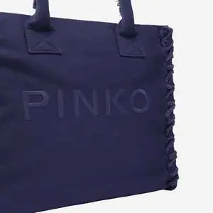 Pinko Cotton Shopper Bag With Logo And Fringe Details - Viola Scuro