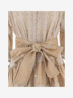 PEP'S CANNES Cotton Dress With Geometric Pattern And Puff Sleeves