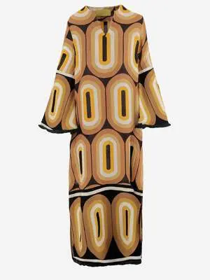 PHILIPPA 1970 Long Linen Dress With Geometric Print