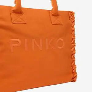 Pinko Cotton Shopper Bag With Logo And Fringe Details - Orange