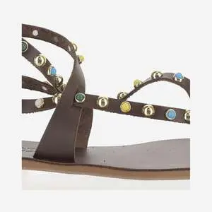 KIMA Naxos Leather Sandal With Embellishments - Brown