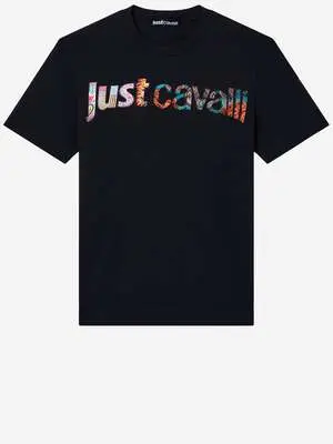 Just Cavalli Cotton T-shirt With Logo Detail - Black