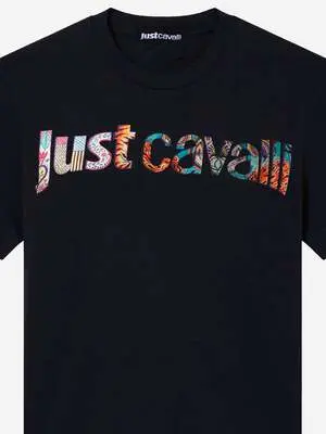 Just Cavalli Cotton T-shirt With Logo Detail - Black
