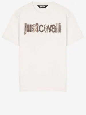Just Cavalli Cotton T Shirt With Logo - Beige