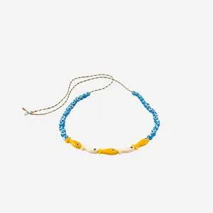 SORBET ISLAND Fabric And Glass Bead Necklace With Fish And Eye Motifs - Red