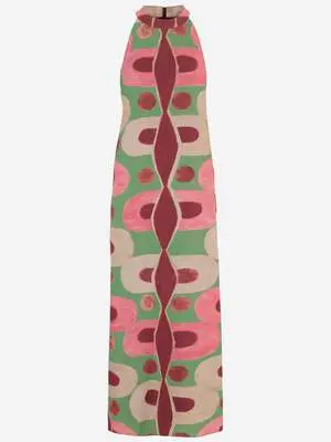 PHILIPPA 1970 Long Dress With Geometric Print In Linen