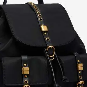 Pinko Nylon Backpack With Love Birds Logo - Black