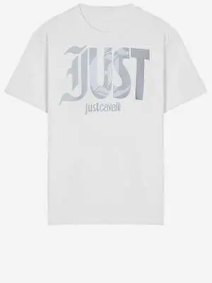 Just Cavalli Cotton T Shirt With Logo Print - Beige