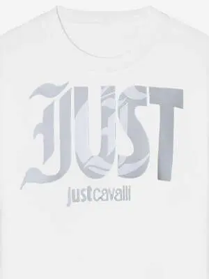 Just Cavalli Cotton T Shirt With Logo Print - Beige