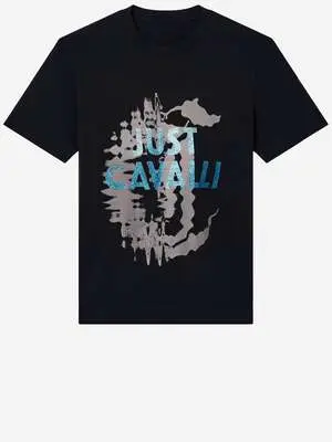 Just Cavalli Cotton T Shirt With Logo Print - Black