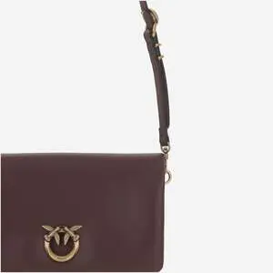 Pinko Leather Bag With Logo - Bordeaux