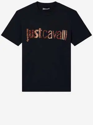 Just Cavalli Cotton T Shirt With Logo Print - Black
