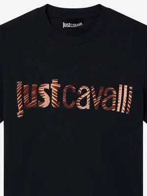 Just Cavalli Cotton T Shirt With Logo Print - Black