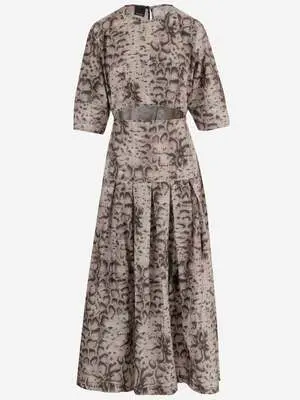Pinko Cotton Dress With Animal Print And Ruffled Skirt