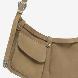 Pinko Suede Shoulder Bag With Flap Pockets