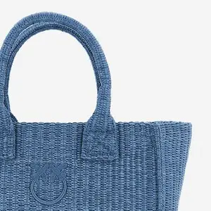 Pinko Raffia Shopper Bag With Embroidered Logo - Light Blue