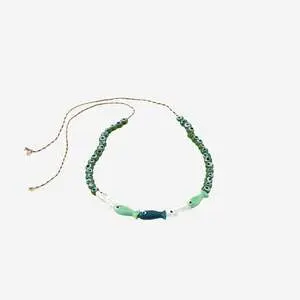 SORBET ISLAND Fabric And Glass Bead Necklace With Fish Embellishments - Red