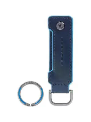 PIQUADRO Logo-debossed Leather Keyring - Blue