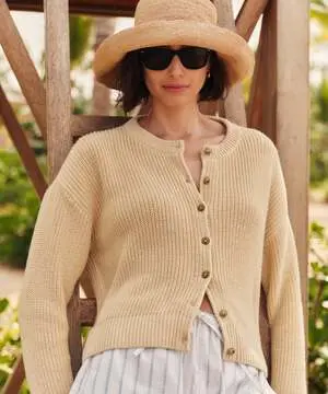 Jenni Kayne Cotton Hayes Crewneck Cardigan - Yellow