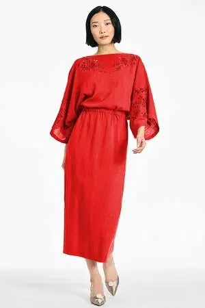 Sachin & Babi Kiera Embroidered Linen Dress - Cherry