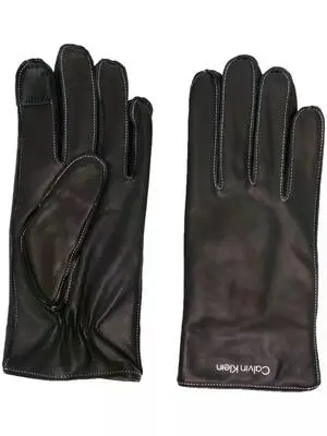 Calvin Klein Stitched Leather Gloves - Black