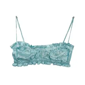 CREASE Silk Scalloped Bandeau Bra - Blue