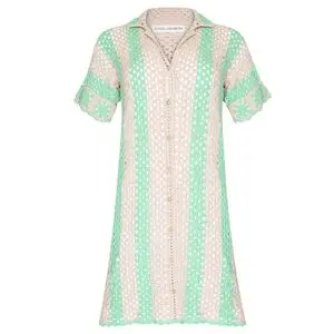 STATE OF GEORGIA Crochet Shirt Dress Striped - Green