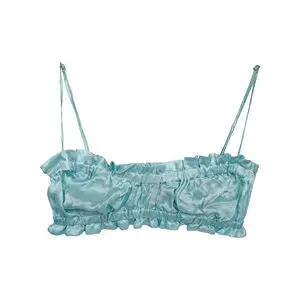 CREASE Silk Scalloped Bandeau Bra - Blue