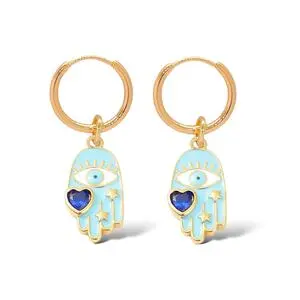 VALERIE CHIC 18k Gold-plated Brass Evil Eye Heart Hoop Earrings - Blue/gold