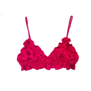 CREASE Women's Pink Silk Scalloped Silk Triangle Bra - Fuchsia Pink