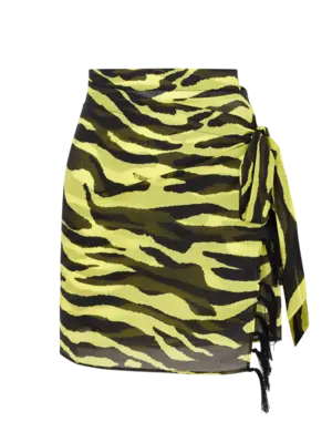 Attico Tasseled Zebra-print Cotton-voile Pareo - Yellow