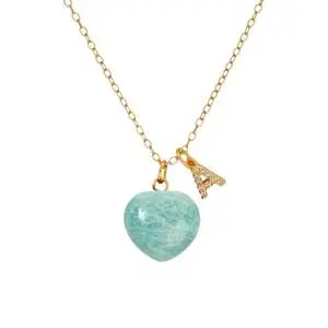 VALERIE CHIC Gold Plated Brass Amazonite Heart Charm Necklace With Zirconia Accent - Gold/blue
