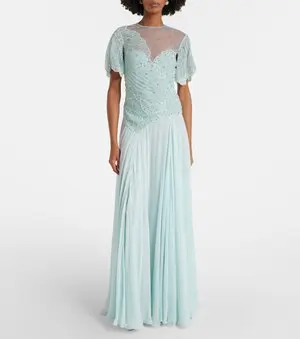Costarellos Embellished Silk-blend Georgette Gown