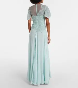 Costarellos Embellished Silk-blend Georgette Gown